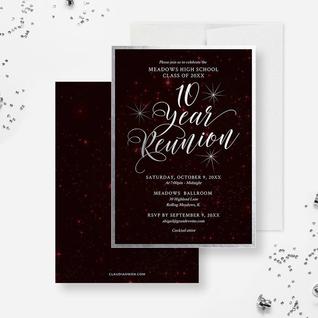 10 Year Reunion Party Invitation Editable Template, College High School ...