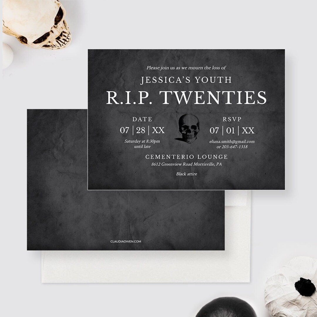 RIP 20s Funeral for My Youth Printed Party Invitation, Death to My 20s ...