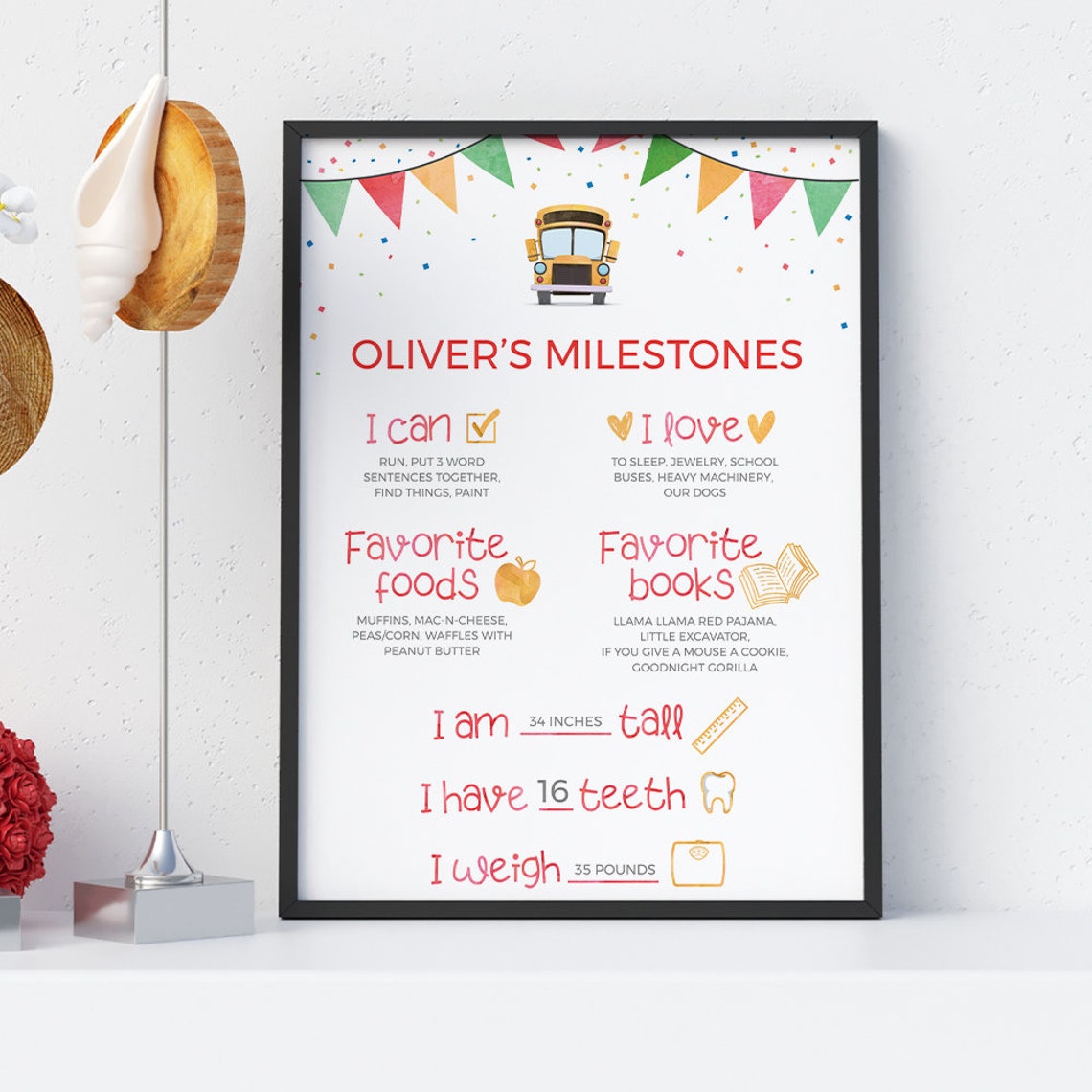 Baby Milestone Poster Template Custom School Bus Party Sign - Etsy