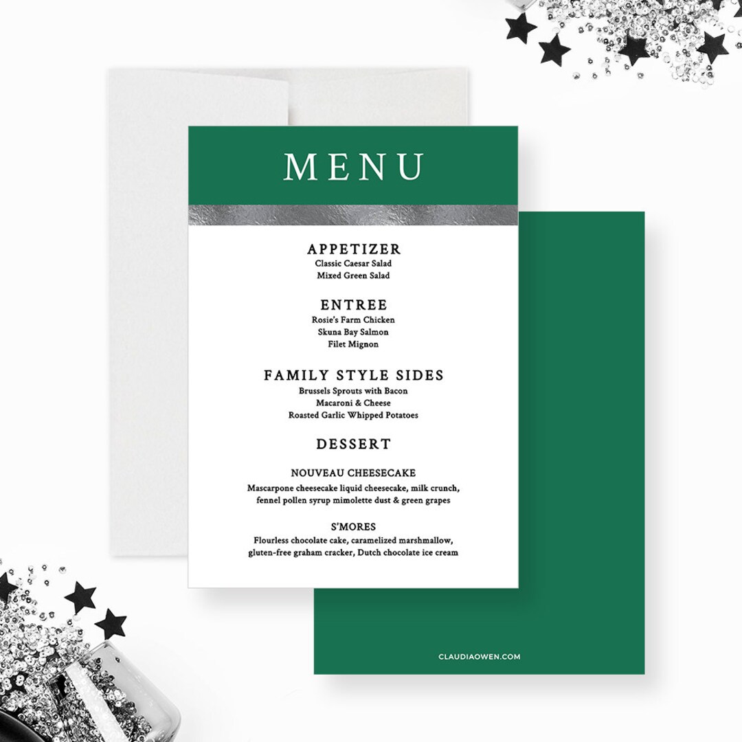 Editable Menu Card 5 X 7 Inches, Printable Menu Template Digital ...