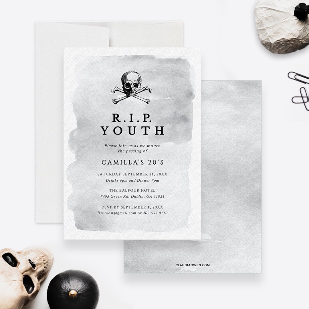 RIP Youth Invitation Editable Template, RIP 20s Death to My 20s ...