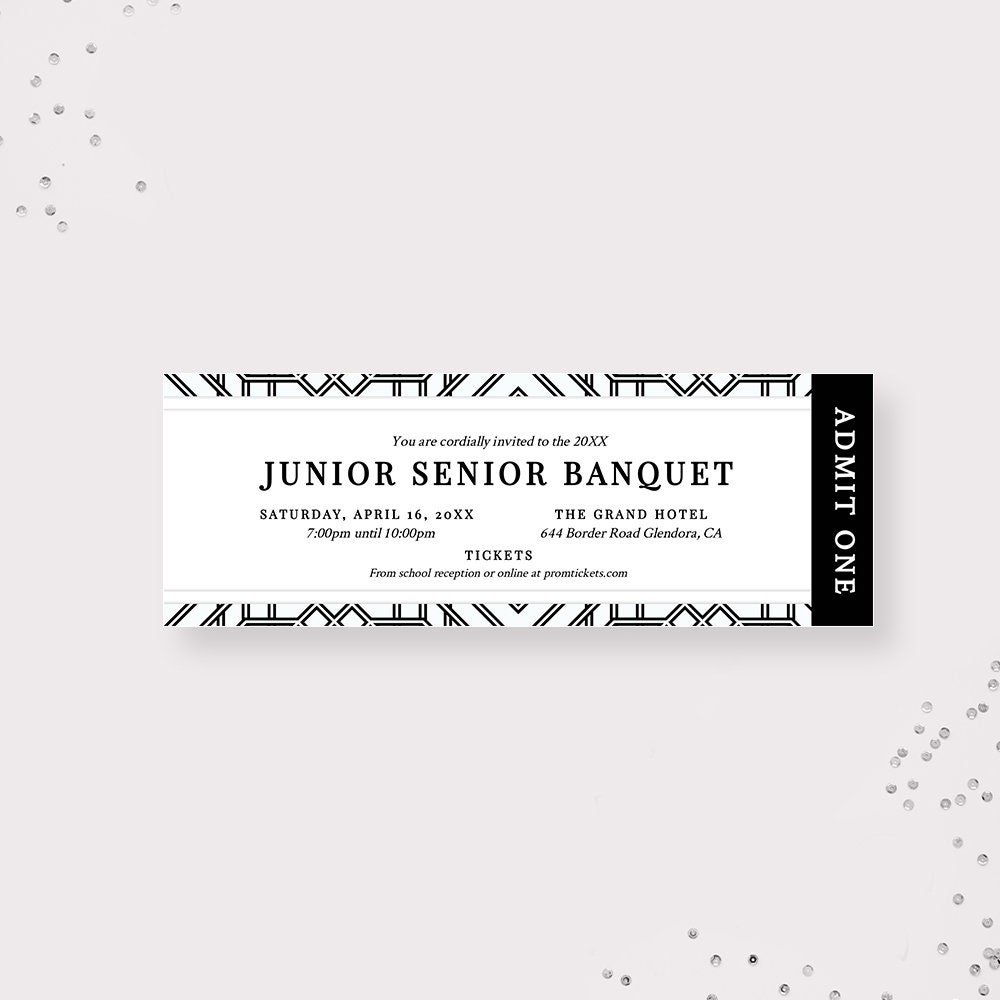 Junior Senior School Prom Invitation and Ticket Editable Template Set ...