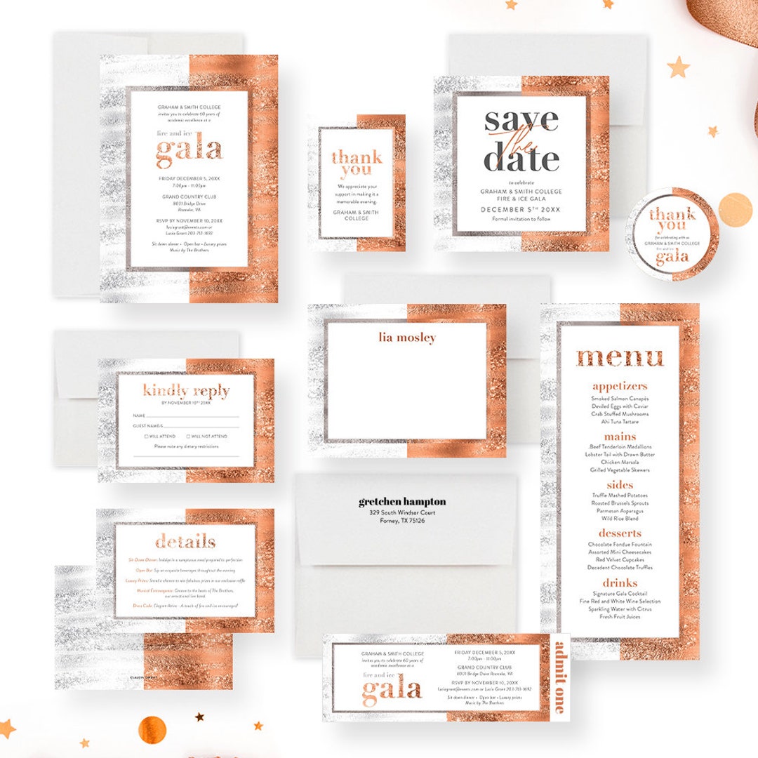 Silver and Copper Invitation Card for Gala Party, Elegant Invitation ...