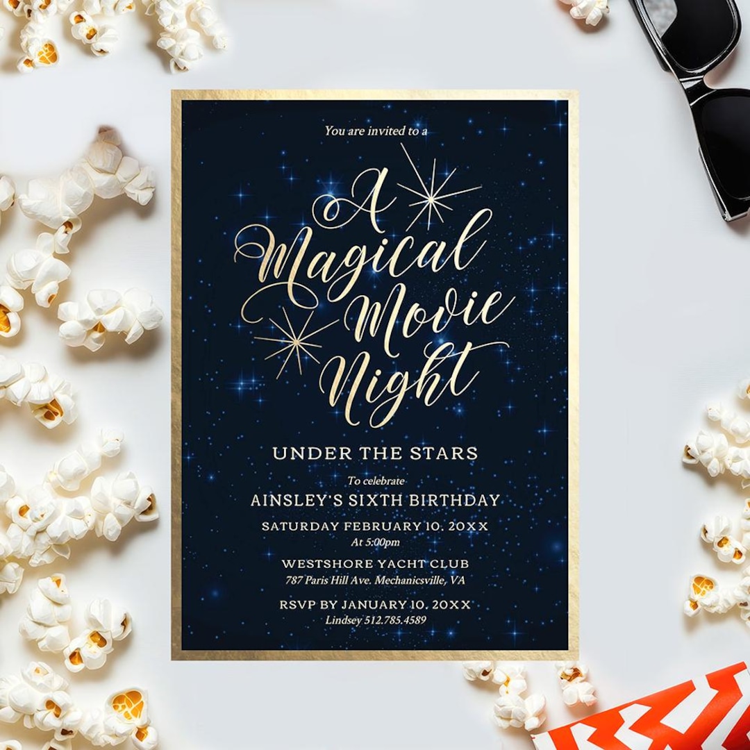 Magical Movie Night Invitation Digital Download, Starry Night Sky Party ...