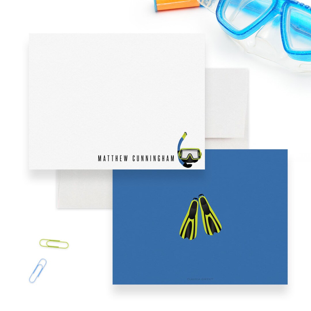 Personalized Scuba Diver Note Cards, Snorkel Gift Stationary Flat Notes ...
