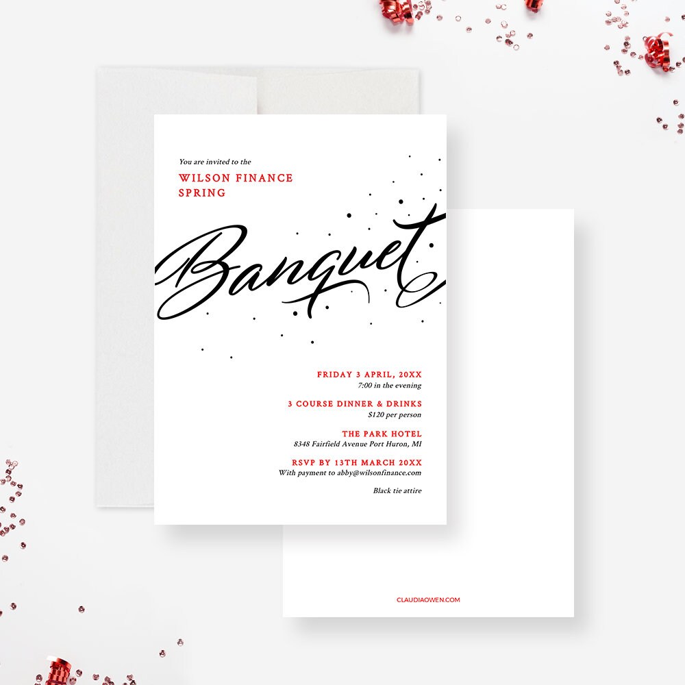 Banquet Invitation Editable Template With Matching RSVP and Ticket ...