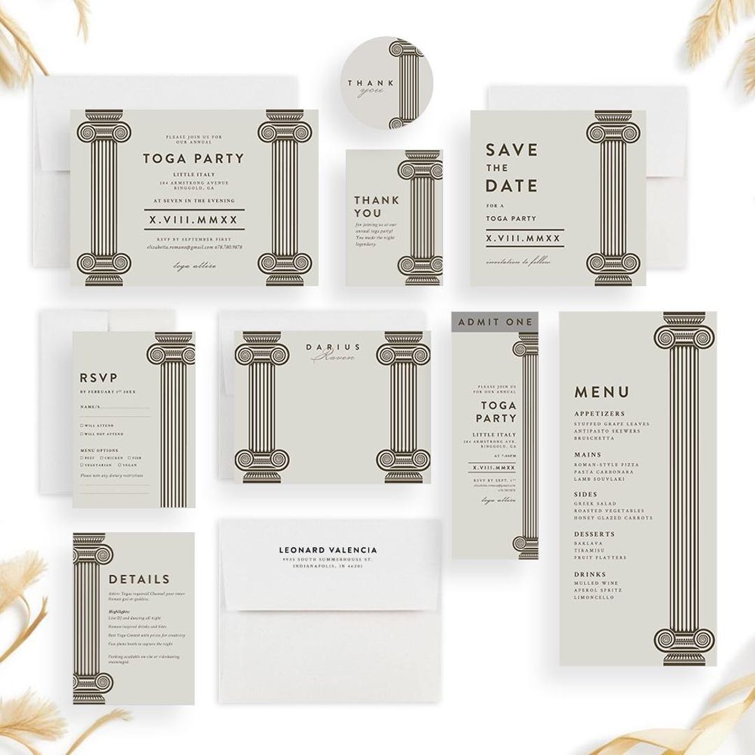 Classic Roman Toga Party Invitations, Greek Wedding Invitations ...