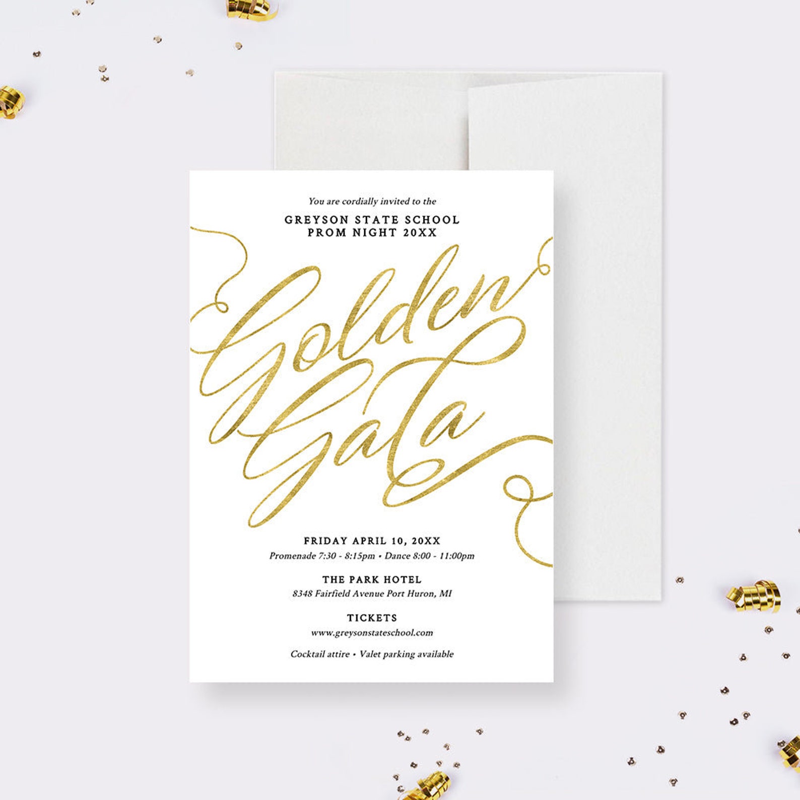 Modèle d'invitation de gala doré, élégante soirée de gala inviter ...