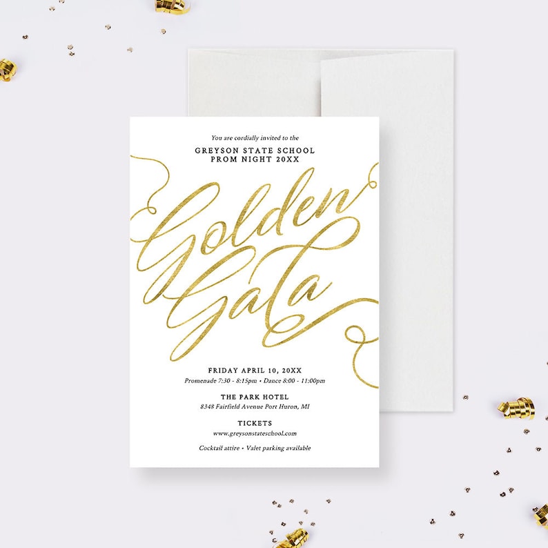 Modèle d'invitation de gala doré, élégante soirée de gala inviter ...