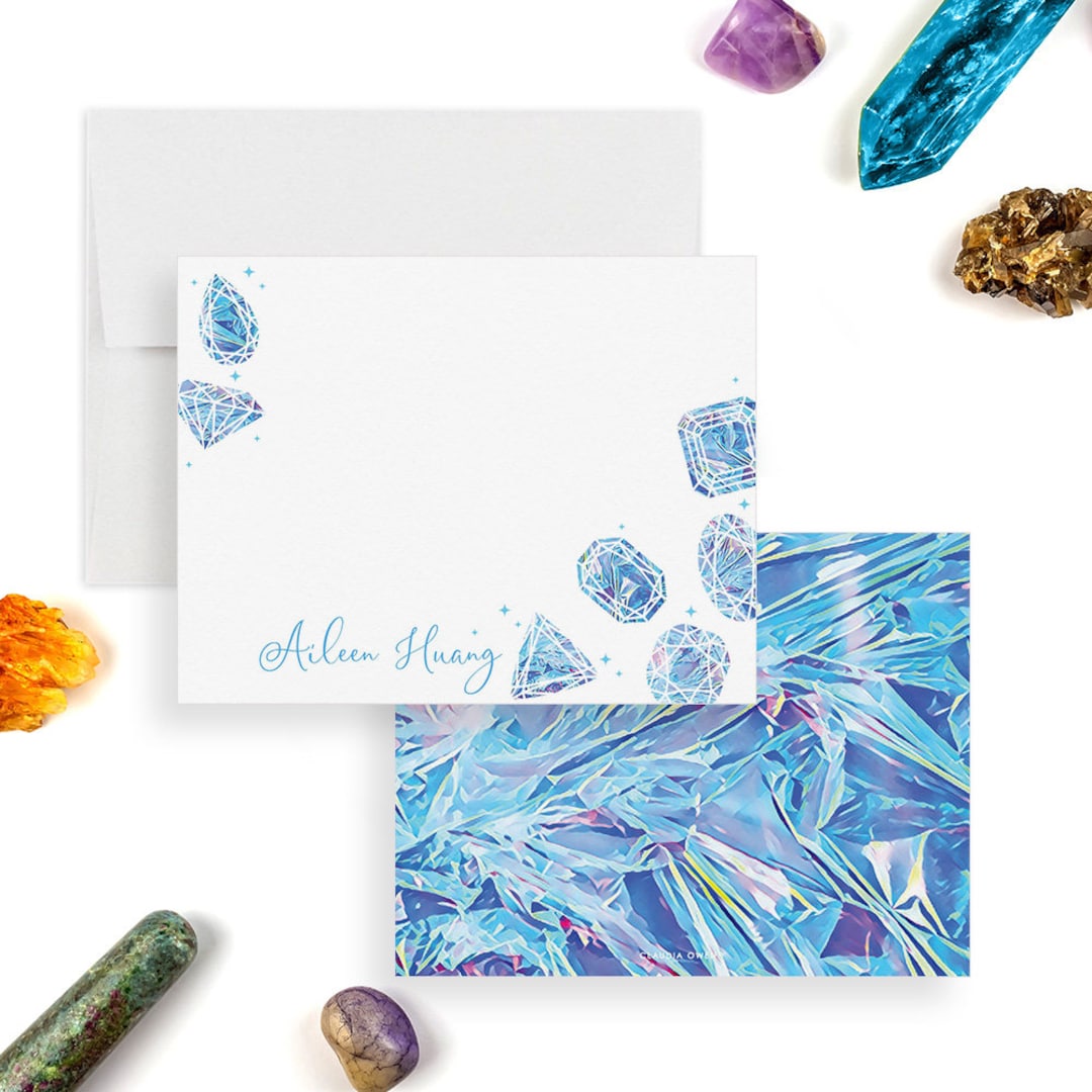 Crystal Note Cards, Crystal Stationary Paper, Gemstone Thank You Cards ...