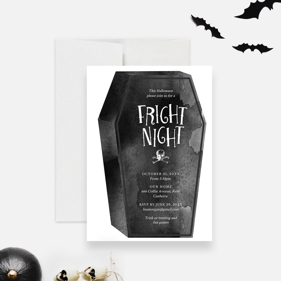 Fright Night Halloween Party Invitation Template With Coffin ...