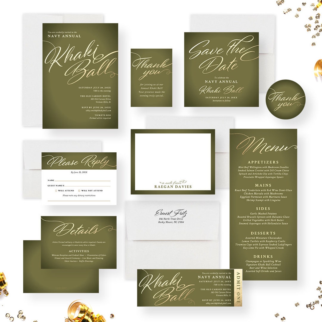 Military Khaki Ball Invitation Card, US Navy Annual Gala Invitations ...