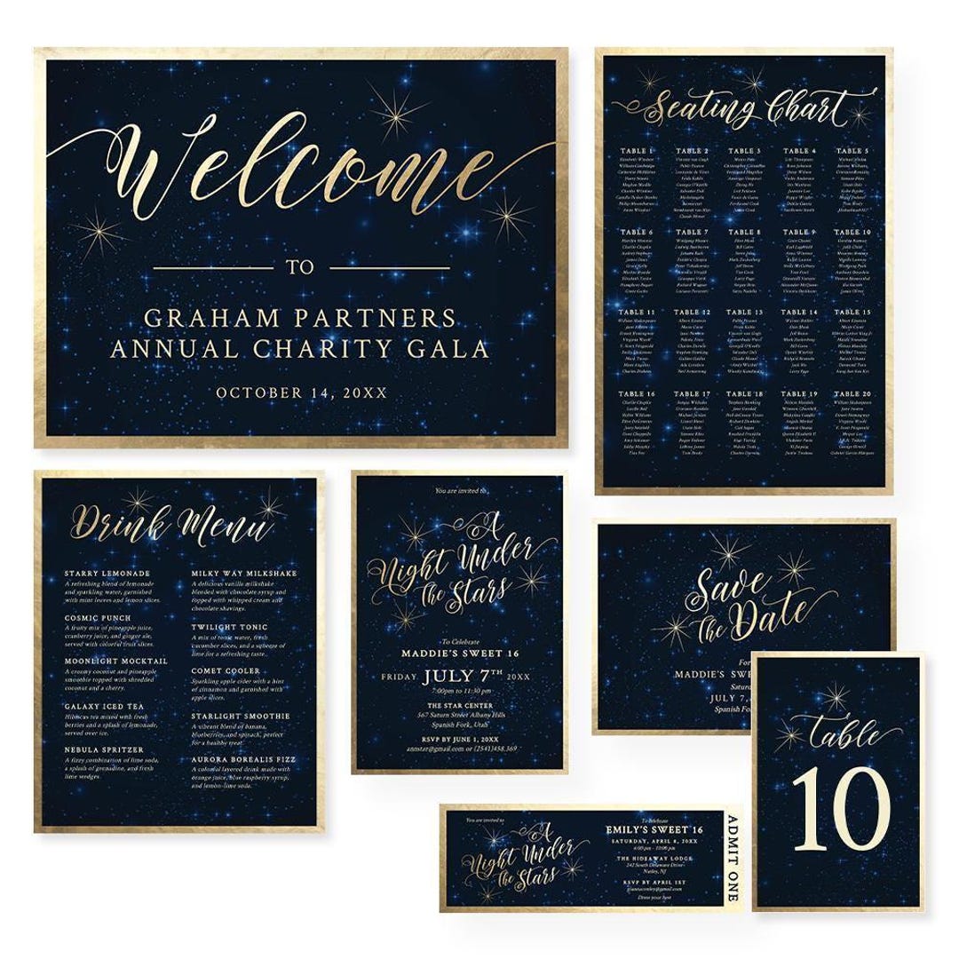 Celestial Party Invitation Matching Set Template, Starry Night Sky ...