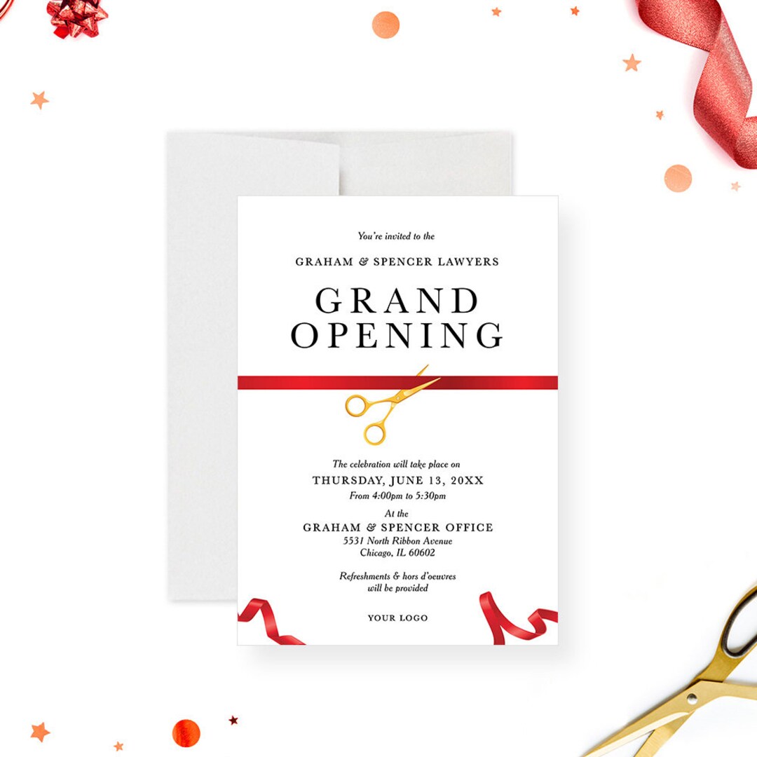 Grand Opening Ribbon Cutting Ceremony Launch Party Invitation, New ...