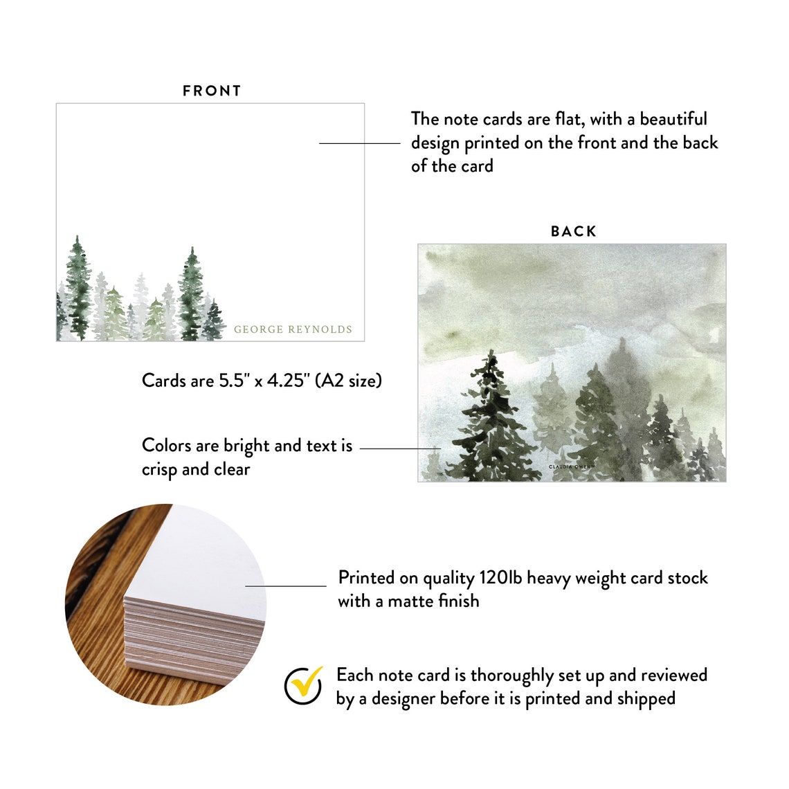 Personalized Watercolor Pine Forest Note Card, Forest Thank You Cards ...