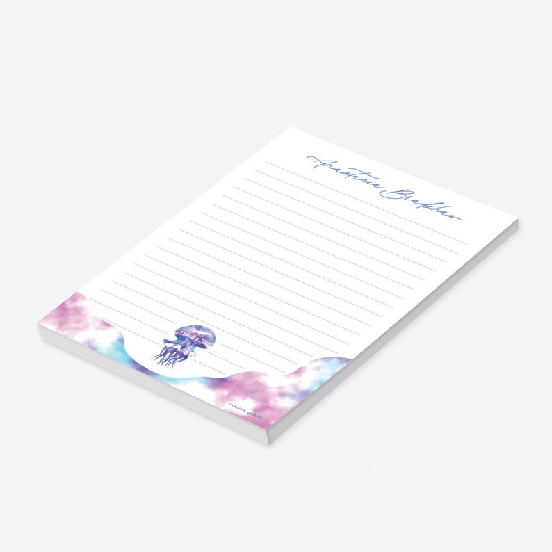 Jellyfish Notepad Under the Sea Creature, Personalized Memo Pad, Ocean ...