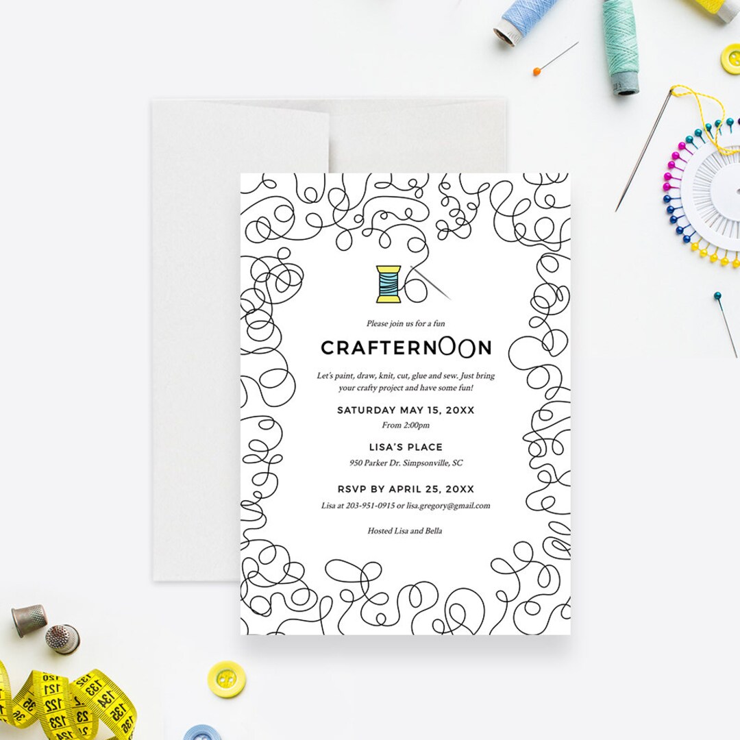 Crafternoon Sewing Birthday Invitation Template, Craft Party Invites ...