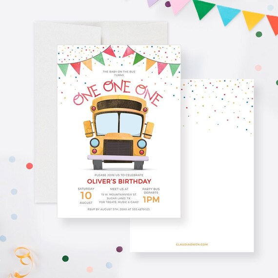 1st Birthday Party Editable Template School Bus First Party - Etsy