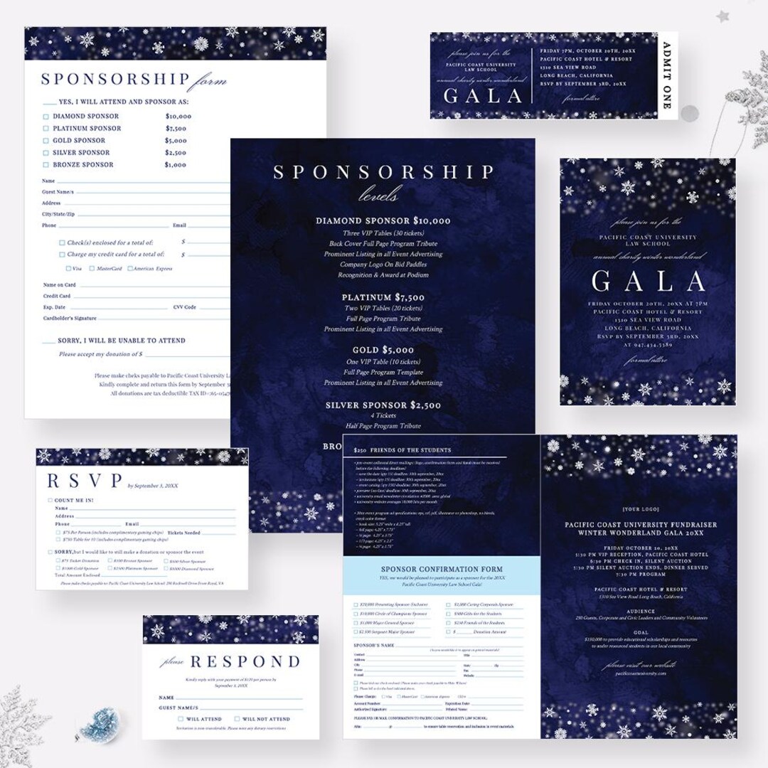 Winter Wonderland Gala Party Invitation Template, Sponsorship Form ...