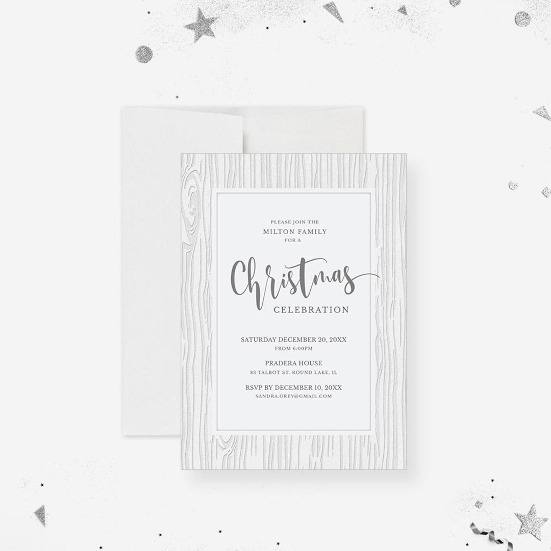 White Christmas Party Invitation Template, Winter Birthday Party ...