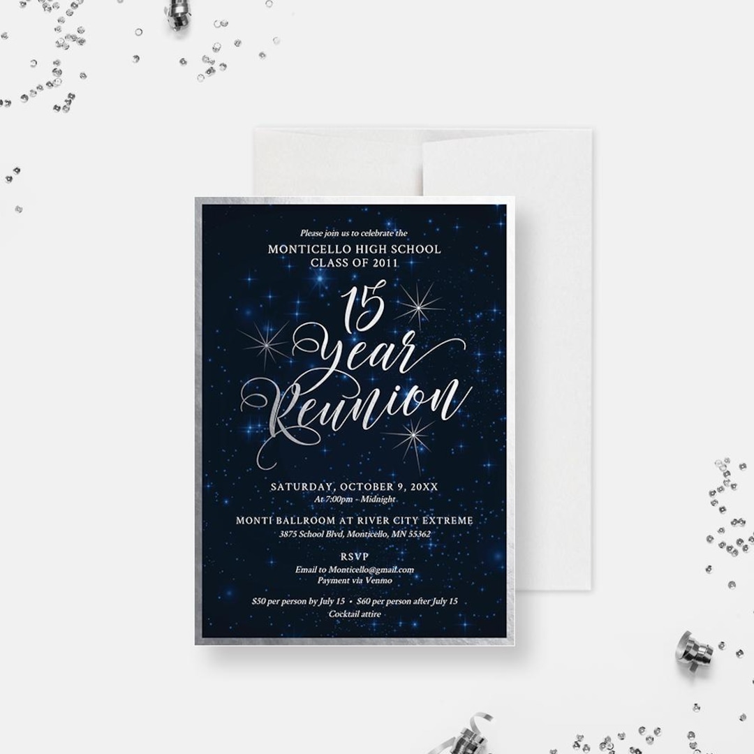 15 Year Class Reunion Invitation Template Starry Night High School ...