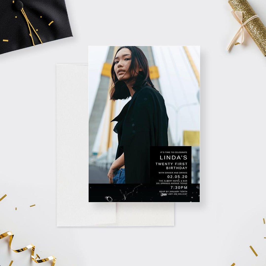 Modern Birthday Invitation With Photo Template, 21st 30th 40th 50th ...