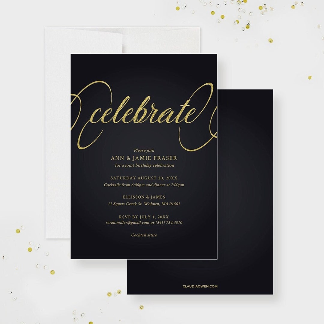 Elegant Adult Birthday Party Invitation Editable Template, Joint ...