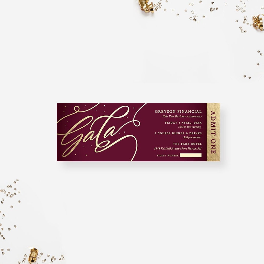 Gala Ticket Edit Yourself Template, Admit One Printable Digital ...