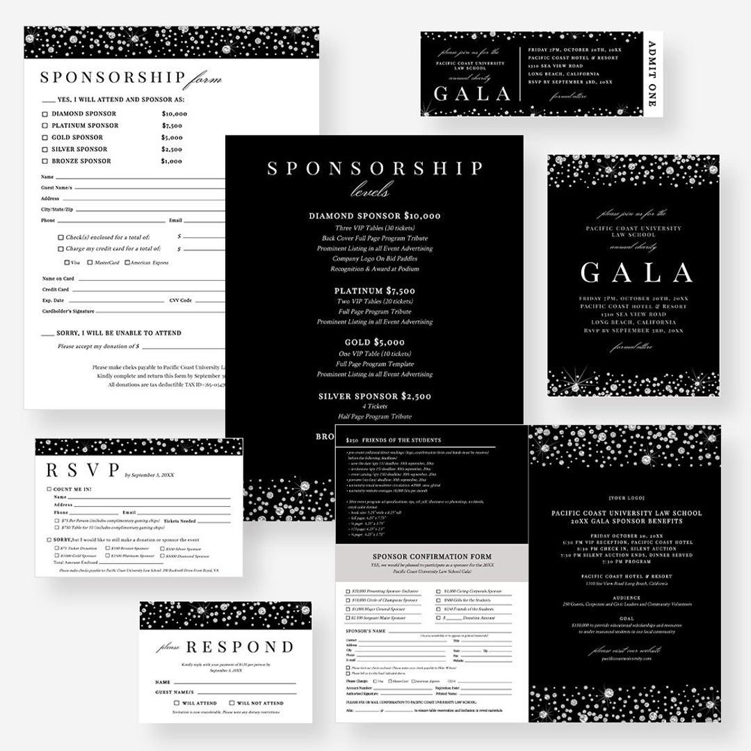 Diamond Gala Party Invitation Template, Business Sponsorship Form ...
