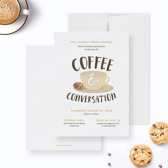Coffee and Conversation Invitation Edit Yourself Template | Etsy