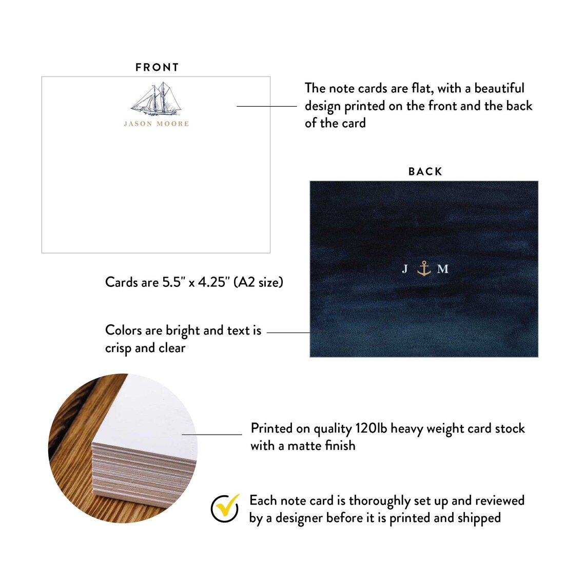Sailing Boat Note Card Sailboat Sea Mens Stationery, Personalized ...