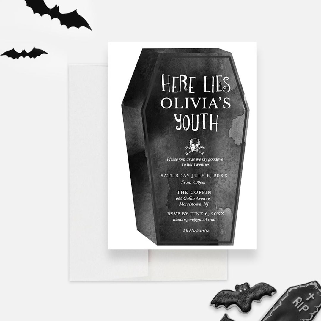Coffin Party Invitation Template, Here Lies My Youth Death to My 20s ...
