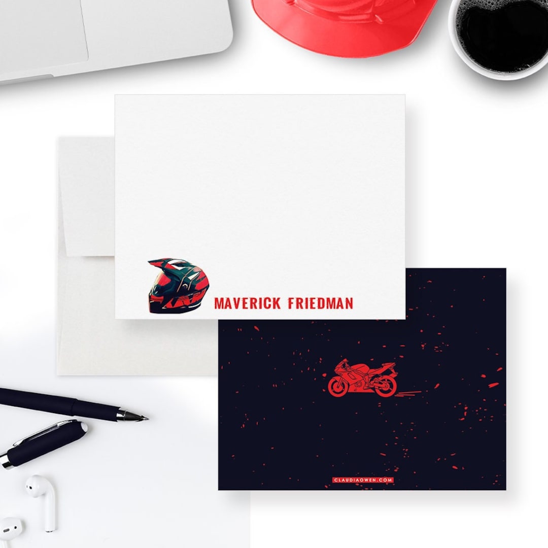 Motorcycle Birthday Thank You Cards, Custom Motorcycle Stationery Set ...