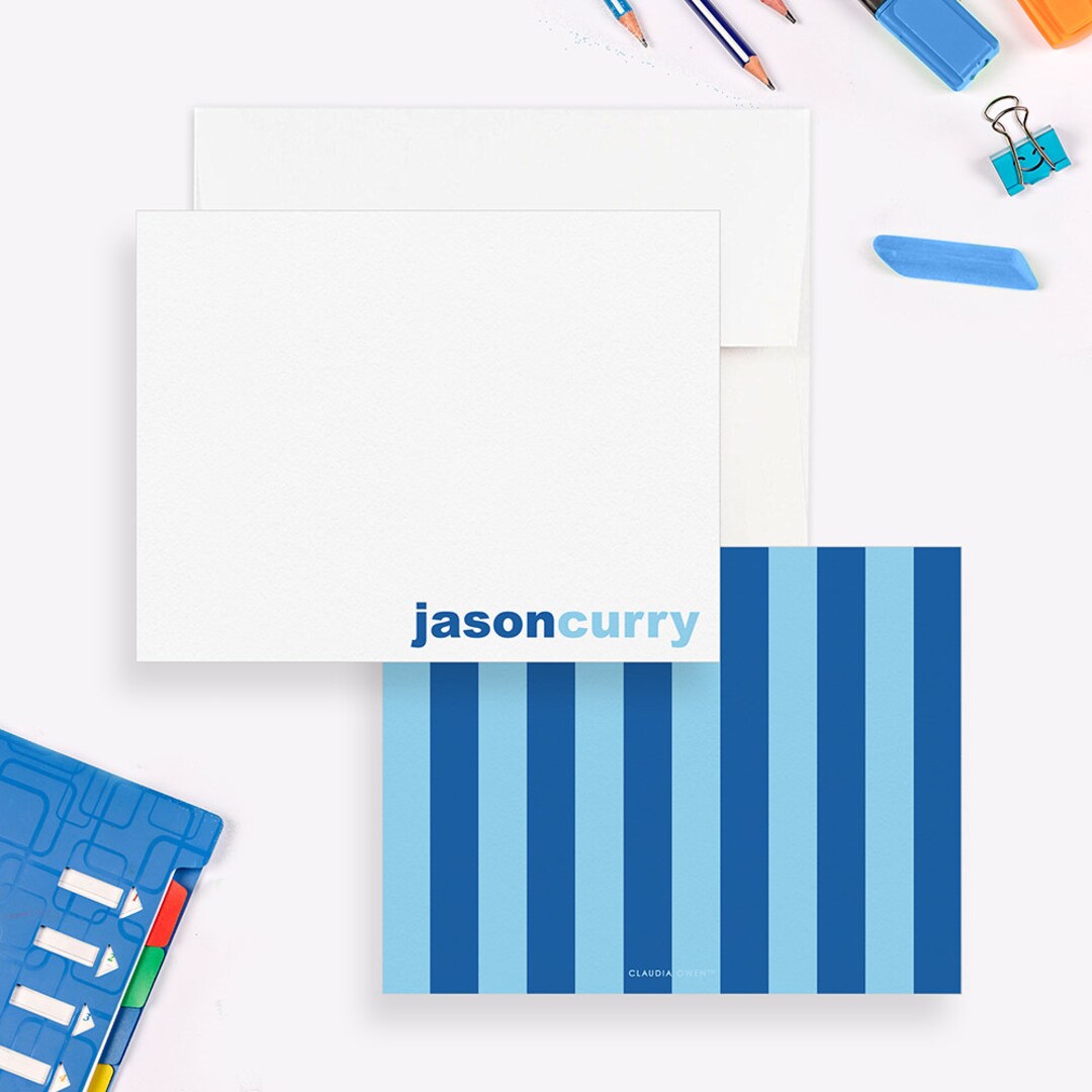 Personalized Note Card With Blue and White Stripes, Kids Boys ...