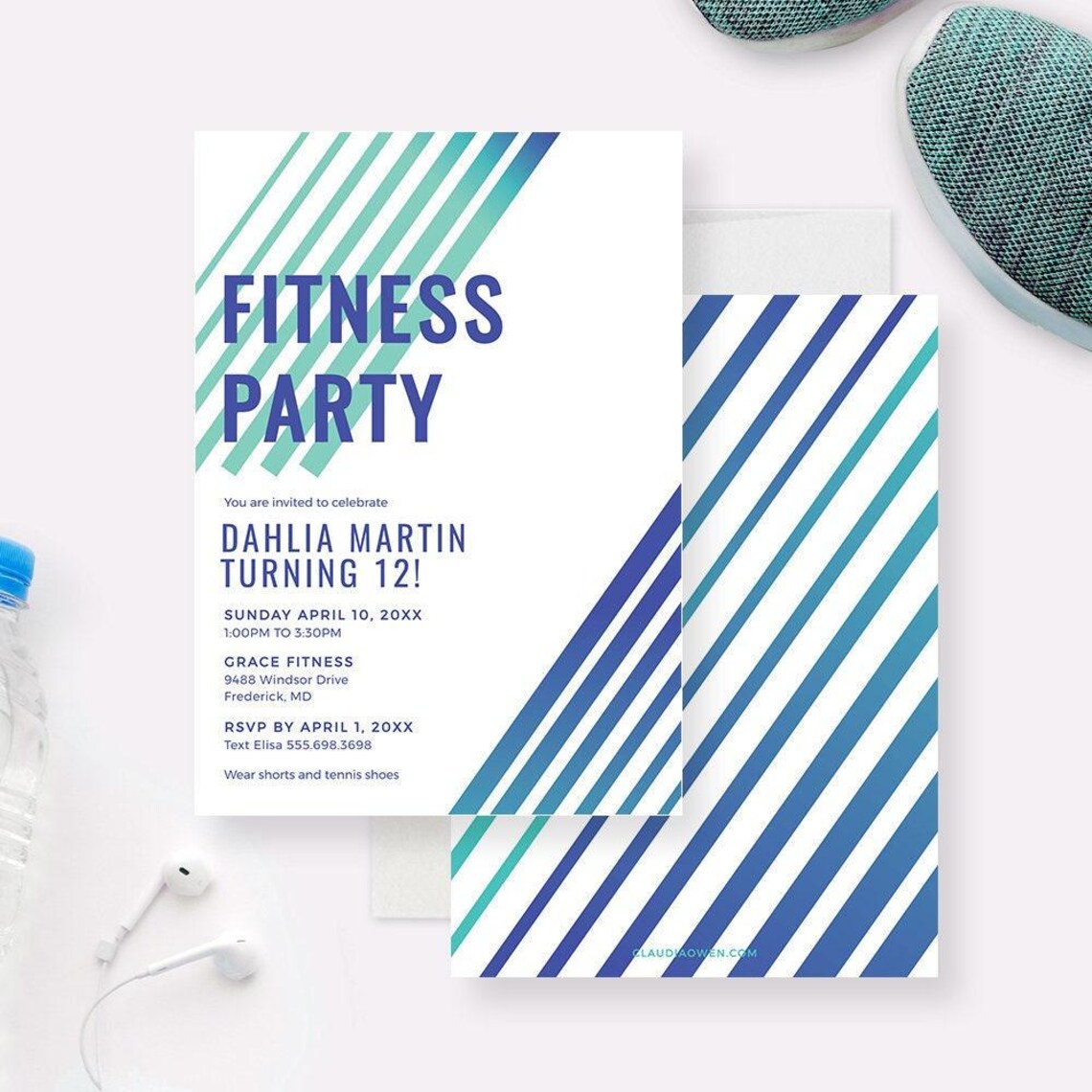 Fitness Party Invitation Editable Template, Workout Party Invites for ...