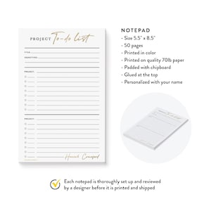 Project to Do List Notepad, Personalized Work Planner, Project Tracker ...