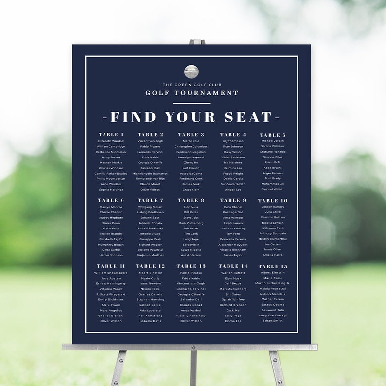 Golf Table Seating Chart, Seating Sign Editable Template, Golf ...