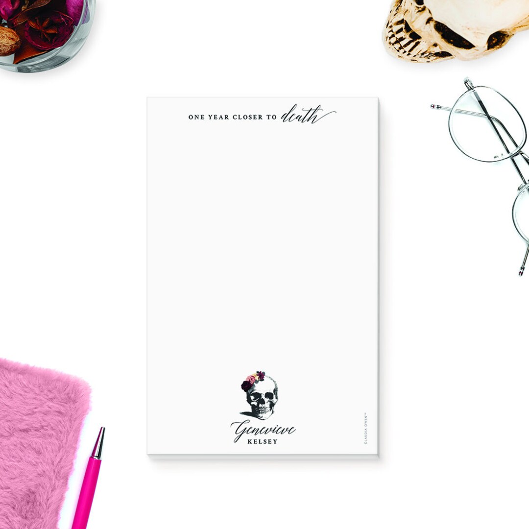 Skull With Flowers Notepad, 20th 30th 40th 50th Birthday Death Party ...