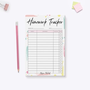 Homework School Tracker Notepad, Assignment Tracker Pad Student Notepad ...