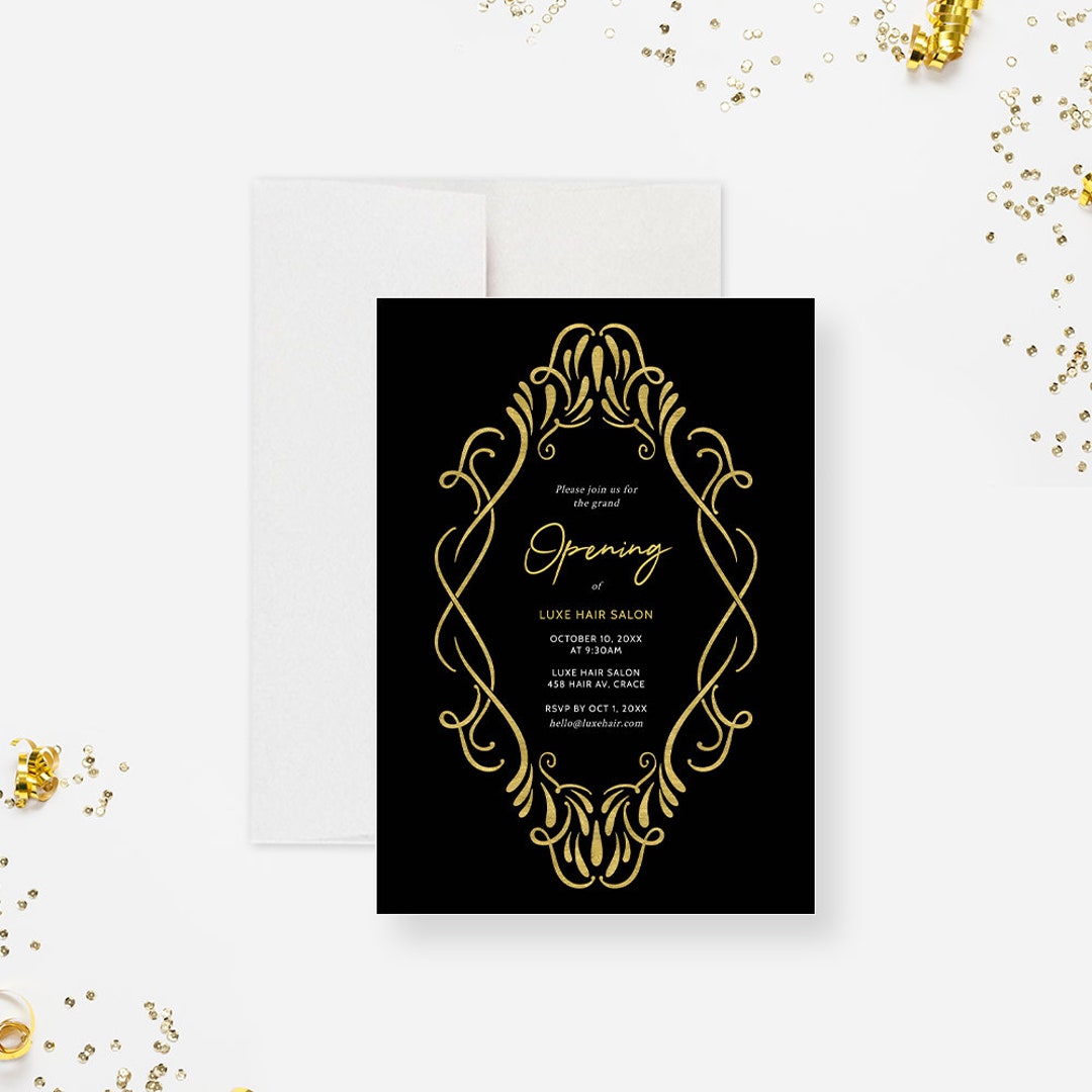 Grand Opening Invitation Template, Elegant Launch Party Invite ...