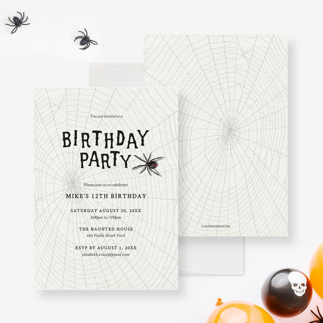 Spider Web Birthday Party Invitation Editable Template - Etsy