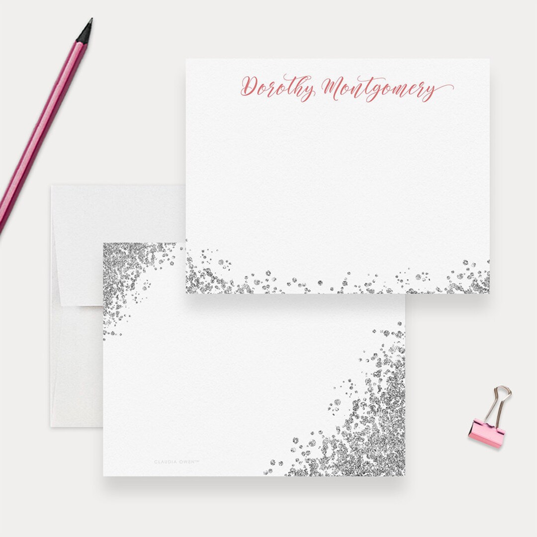 Glitter Note Cards for Girls, Fun Personalized Stationery for Women ...
