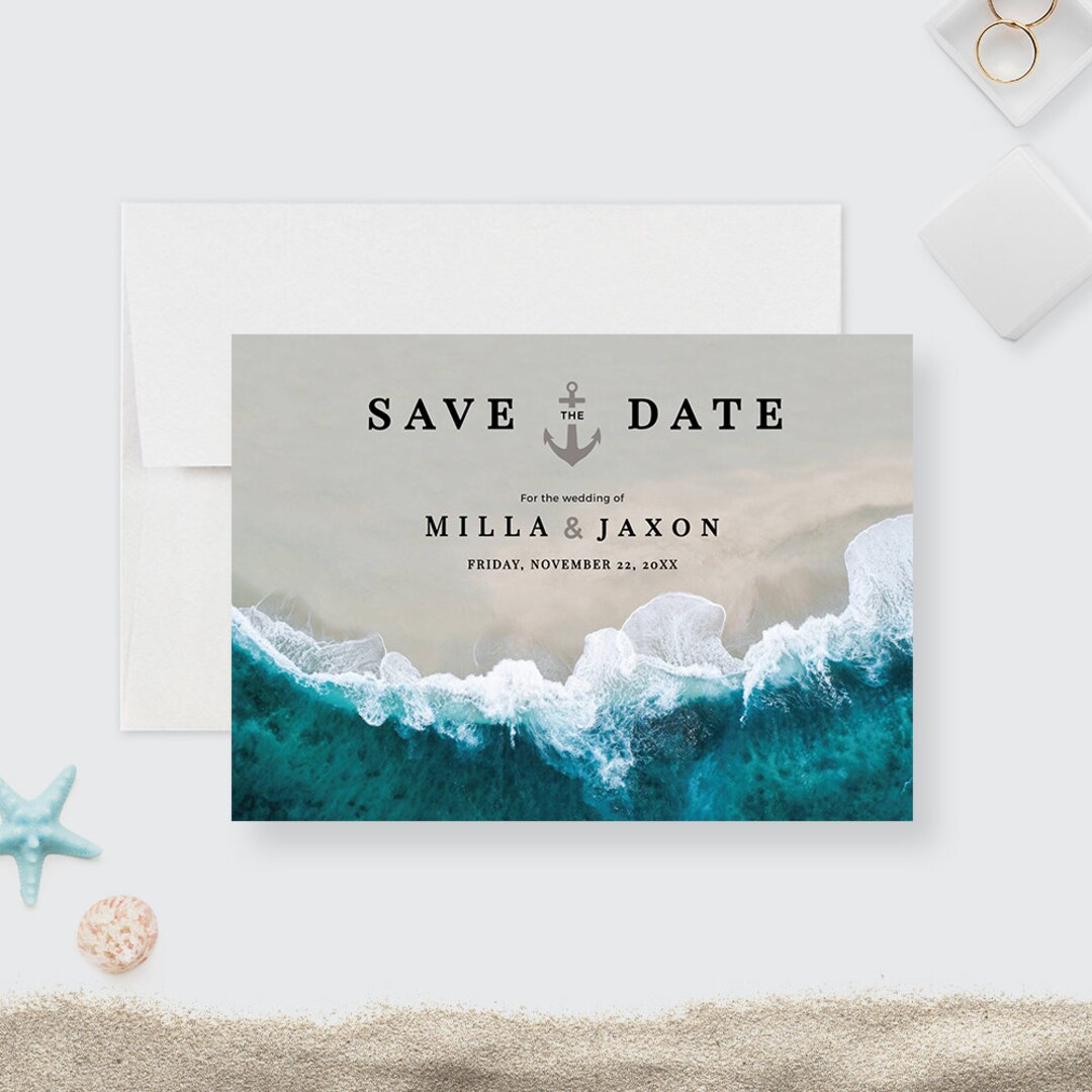 Sea Save the Date Card Beach Summer Nautical Themed Editable Template ...