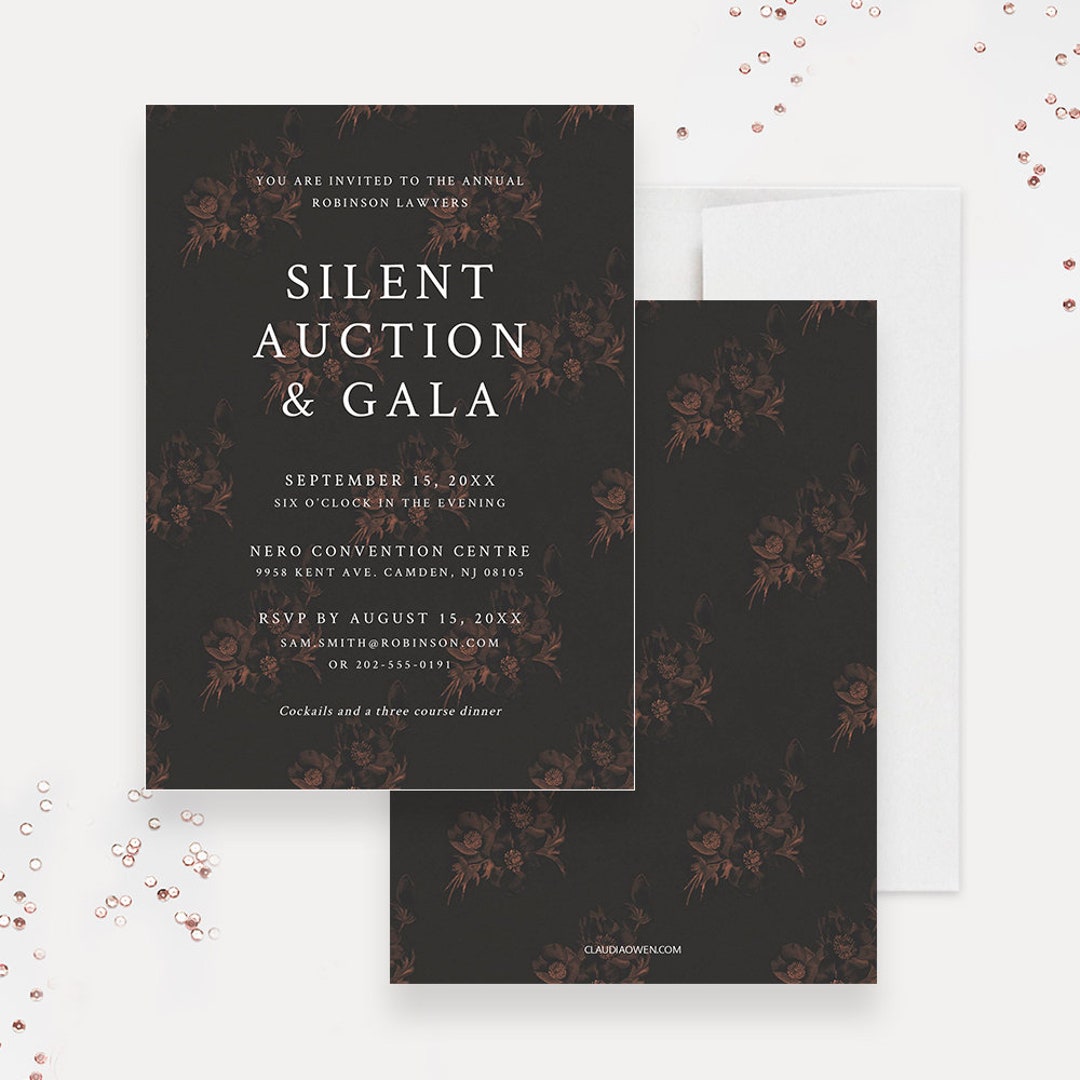 Silent Auction Gala Party Invitation Editable Template, Business ...