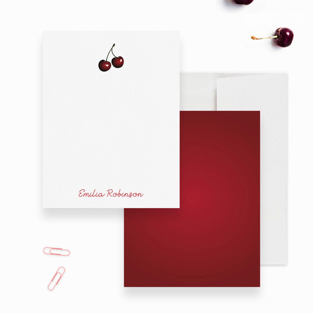 Cherry Fruit Note Card Fun Personalized Summer Stationery for Kids ...