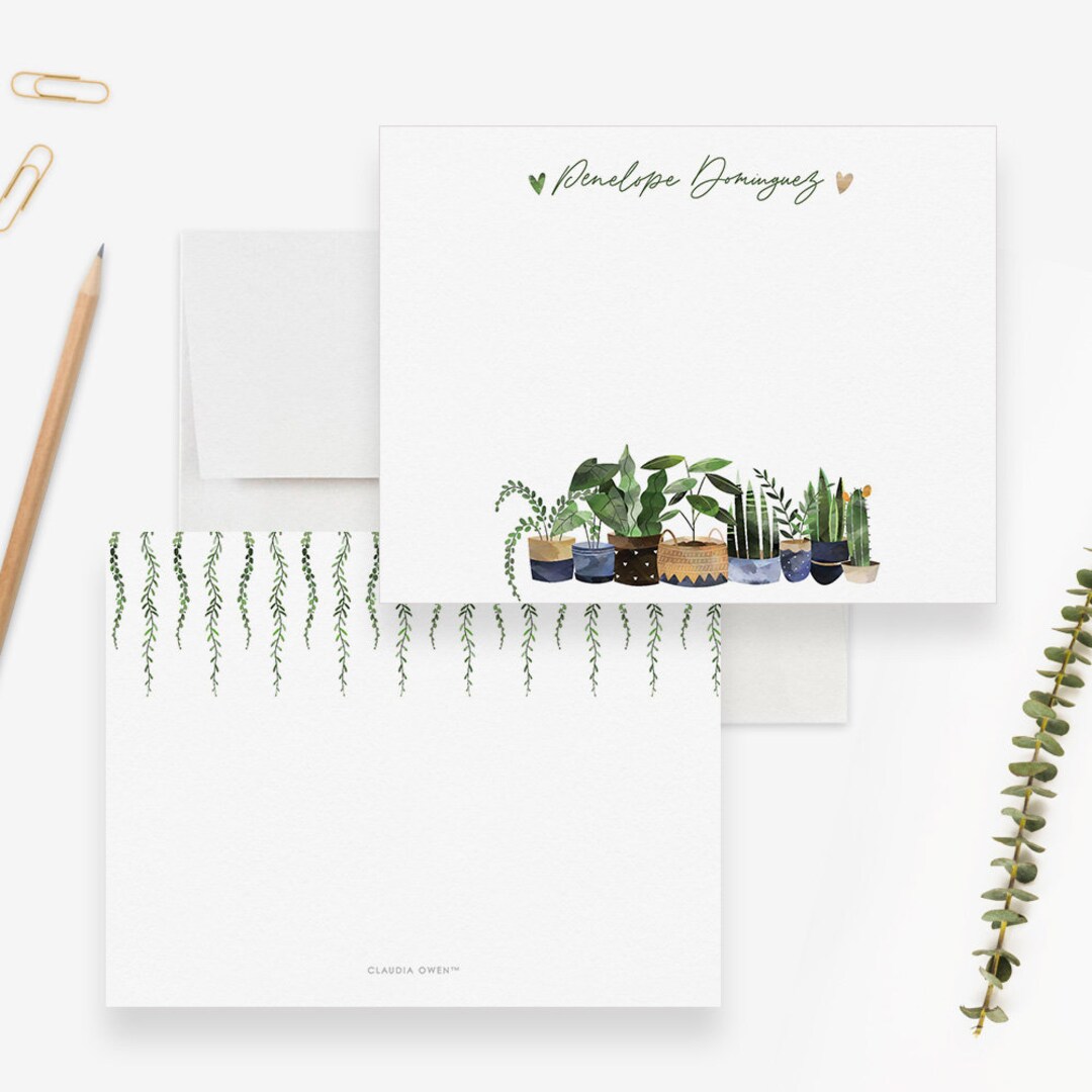 Plant Pot Personal Stationery Gift, Botanical Note Card Set, Plant Lady ...