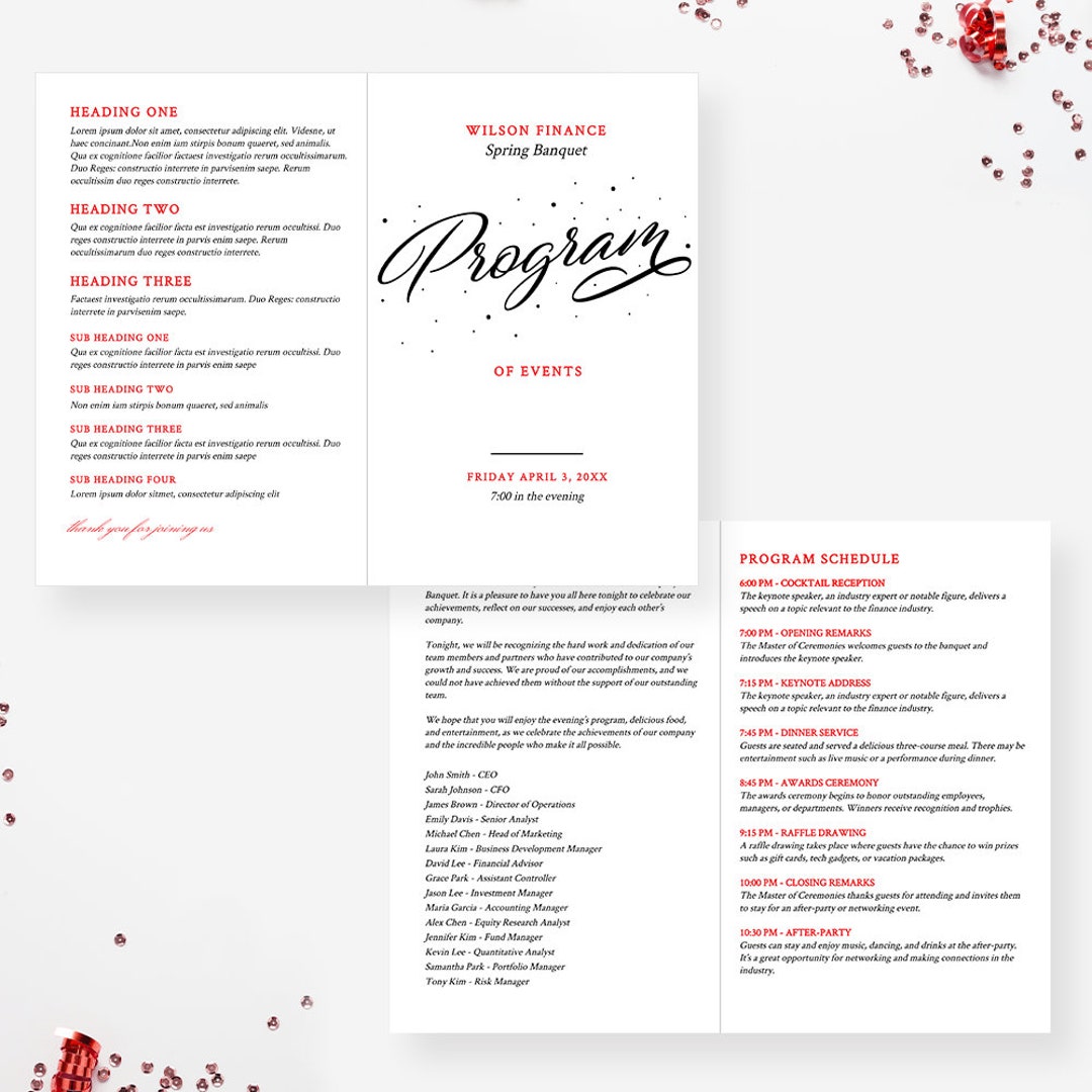 Business Brochure Template, Folded Program Instant Download, Reception ...