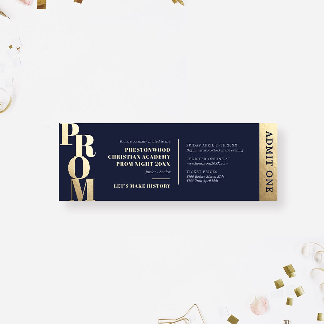 Prom Night Ticket Template, Junior Senior Prom Party Admission Ticket ...