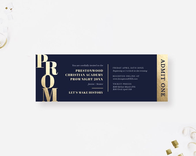 Prom Night Ticket Template, Junior Senior Prom Party Admission Ticket ...