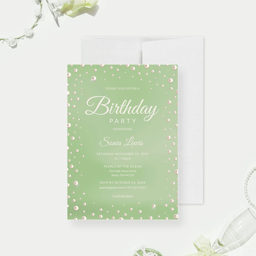 Pearl Invitation Editable Template, Sage Color Invite, Wedding ...